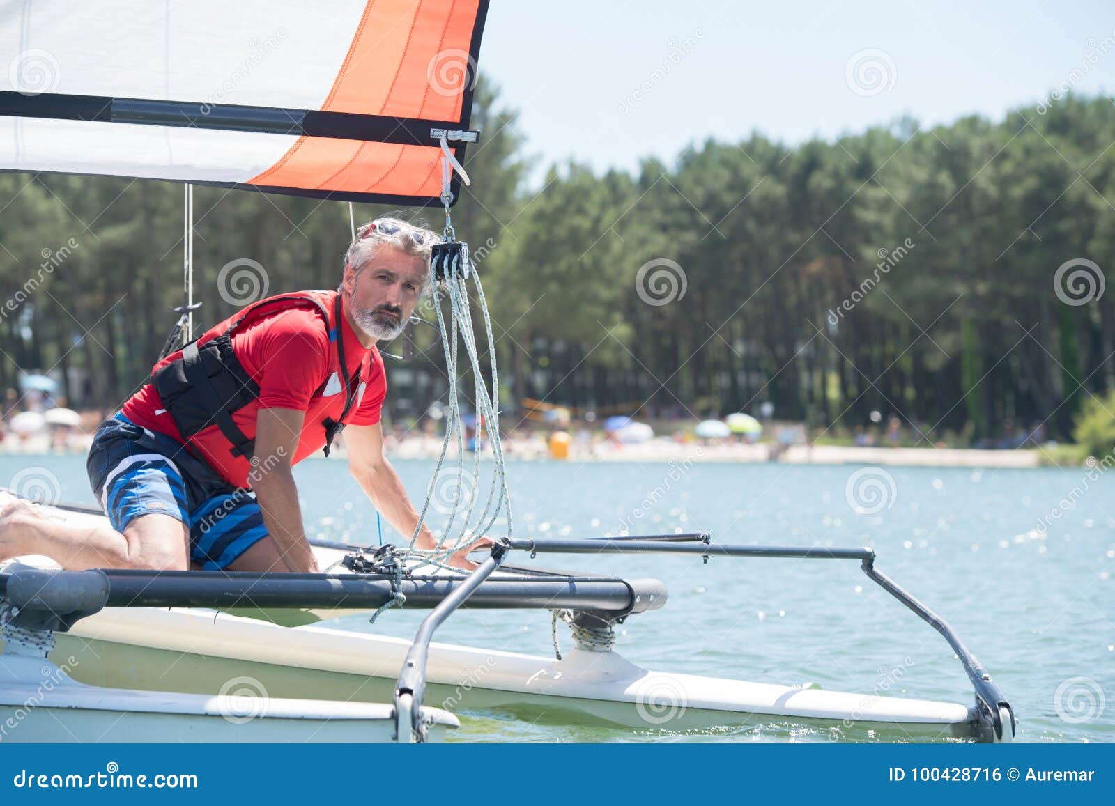 Man in sailing vessel stock photo. Image of trip, rigging - 100428716