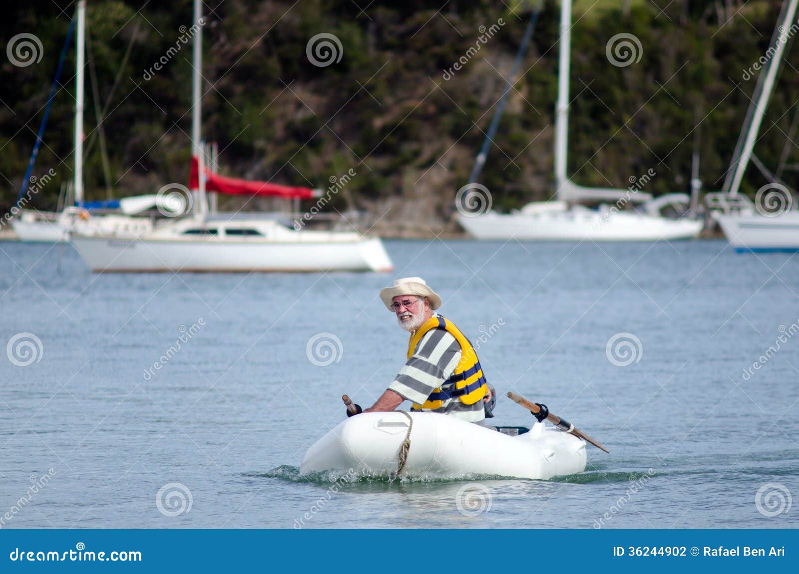 Man Sails an Inflatable Boat Stock Photo - Image of boating, retired ...