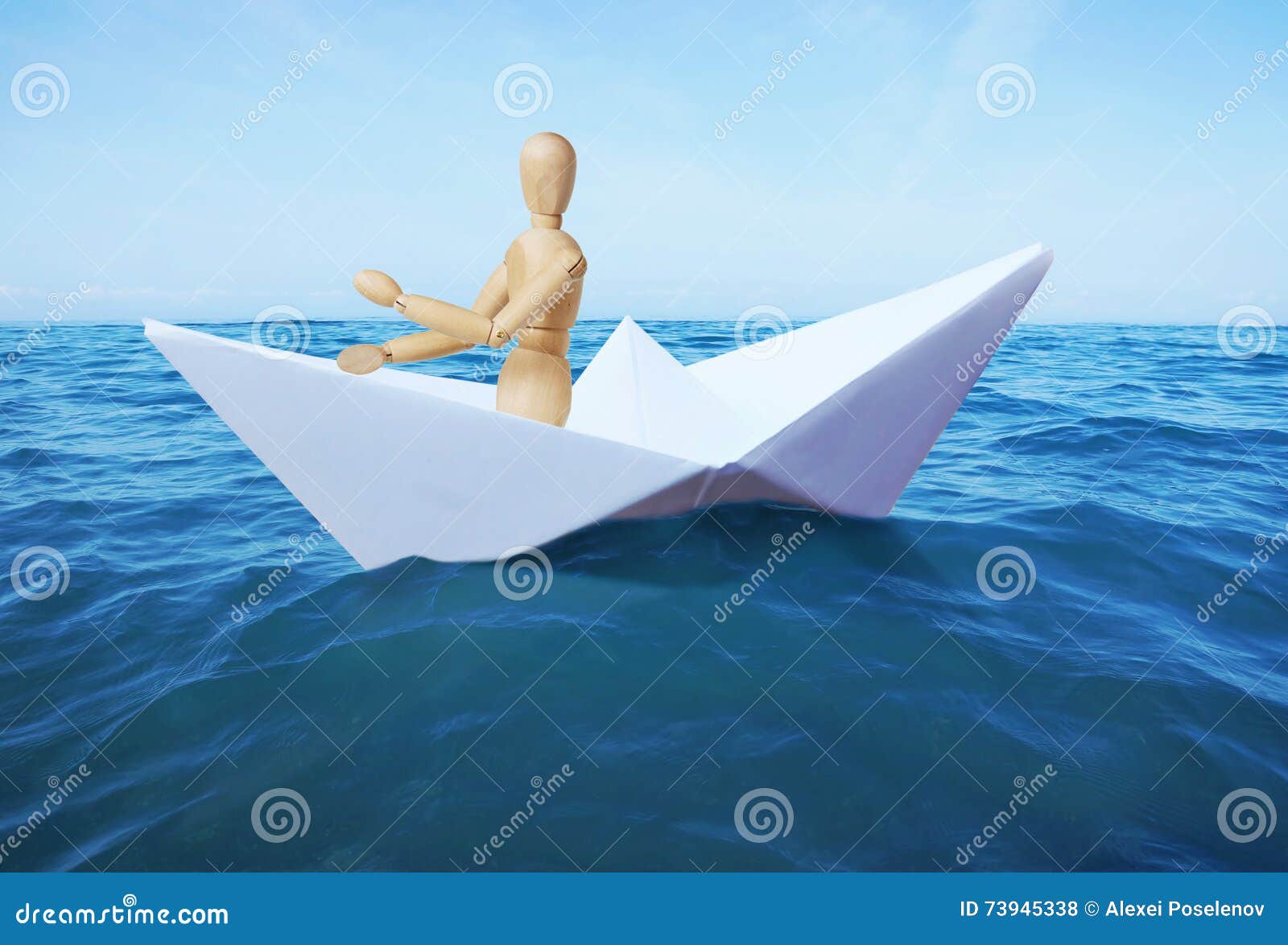 Man Sails on the Sea in a Paper Ship Stock Photo - Image of doll ...
