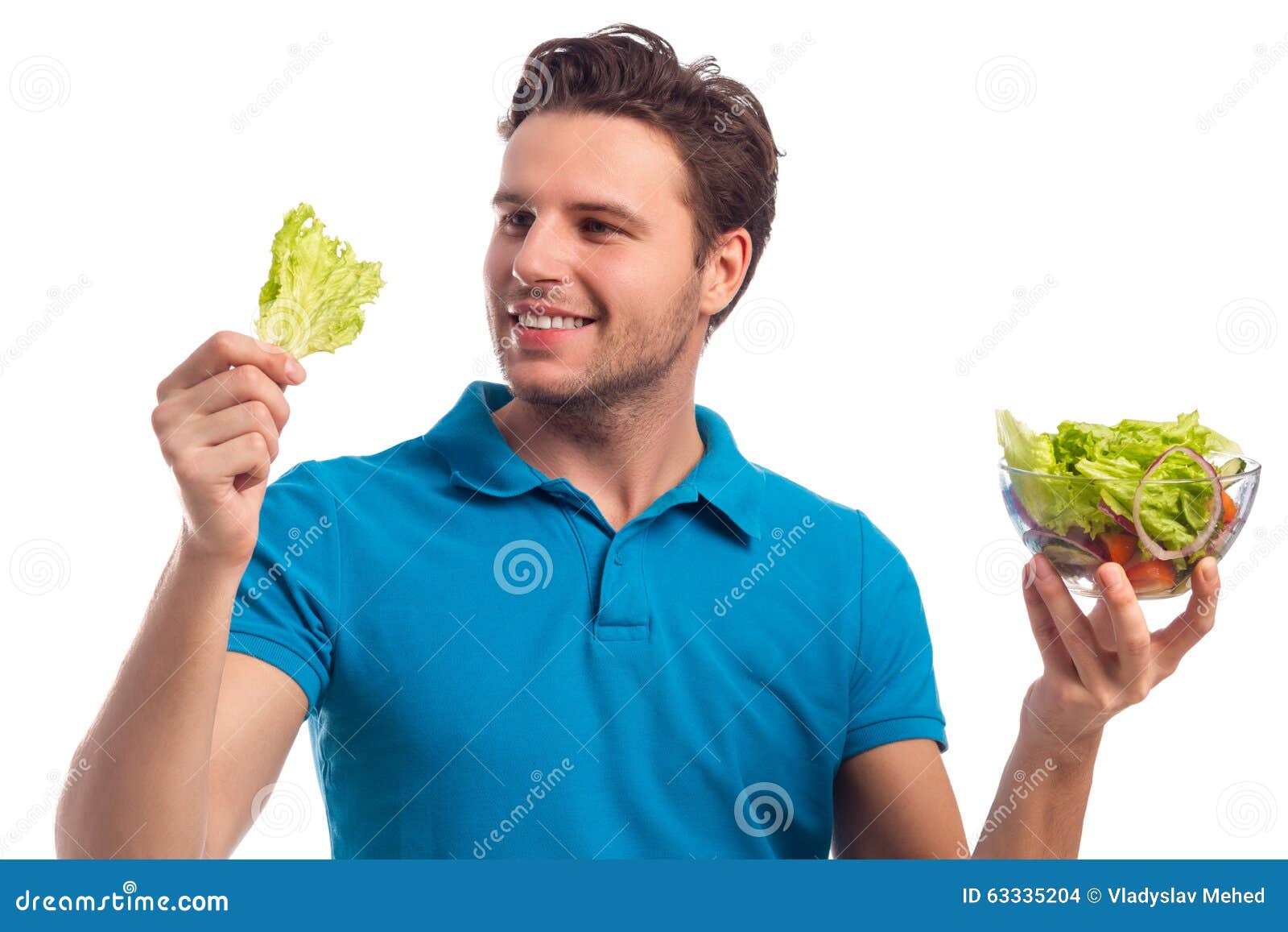 Man with Salad Isolated on White Background Stock Photo - Image of ...
