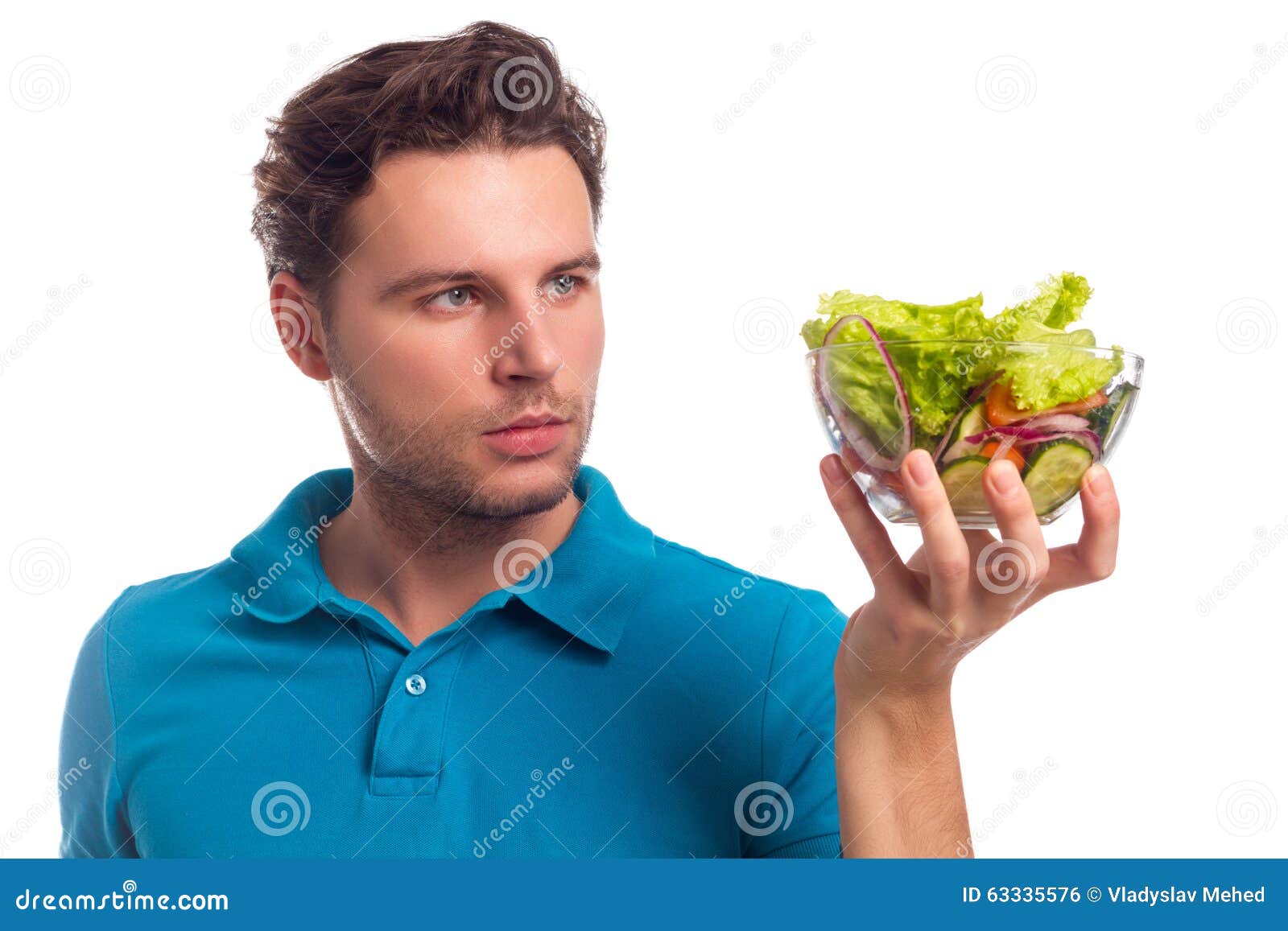 Man with Salad Isolated on White Background Stock Photo - Image of ...