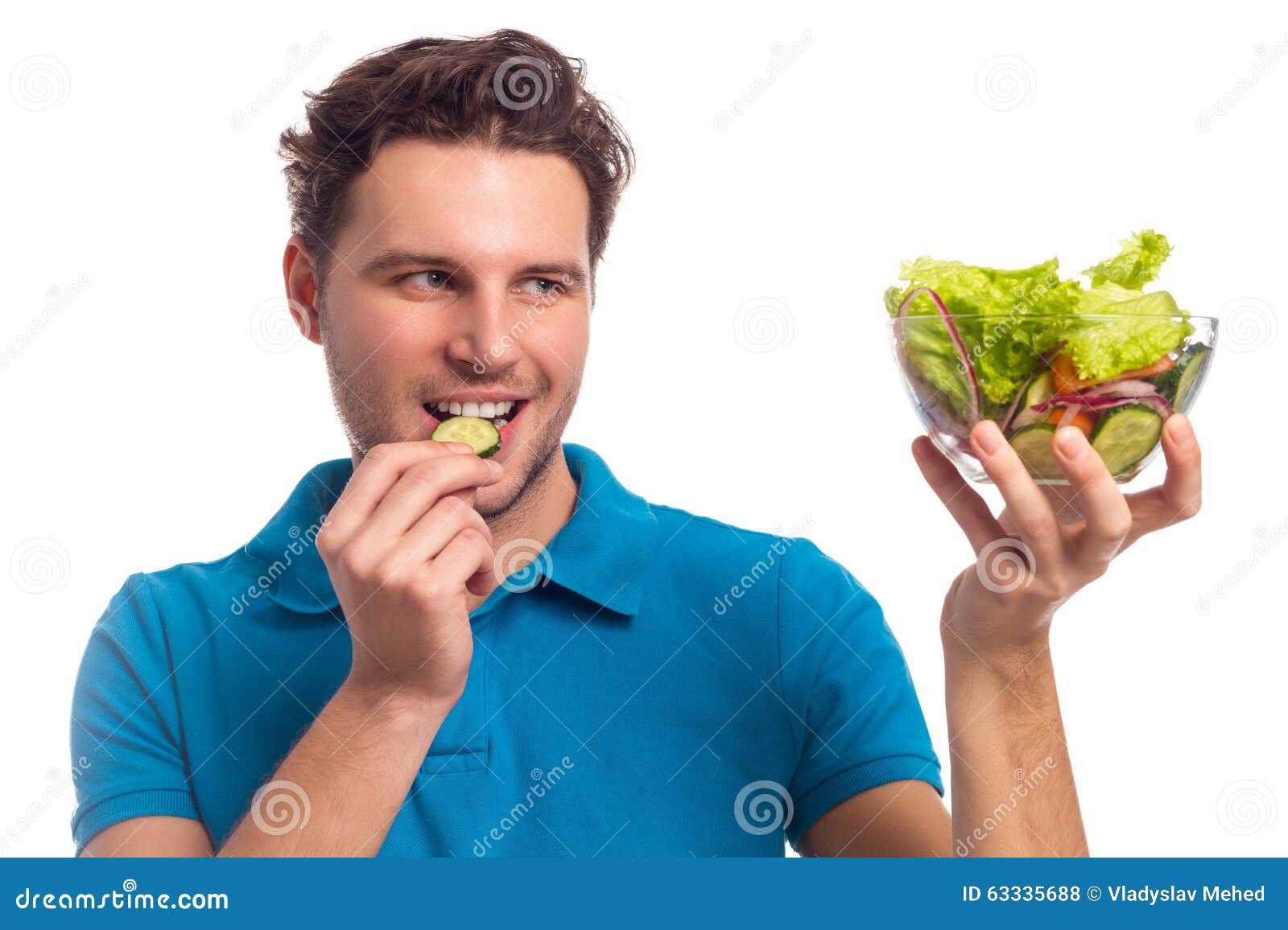 Man with Salad Isolated on White Background Stock Photo - Image of ...