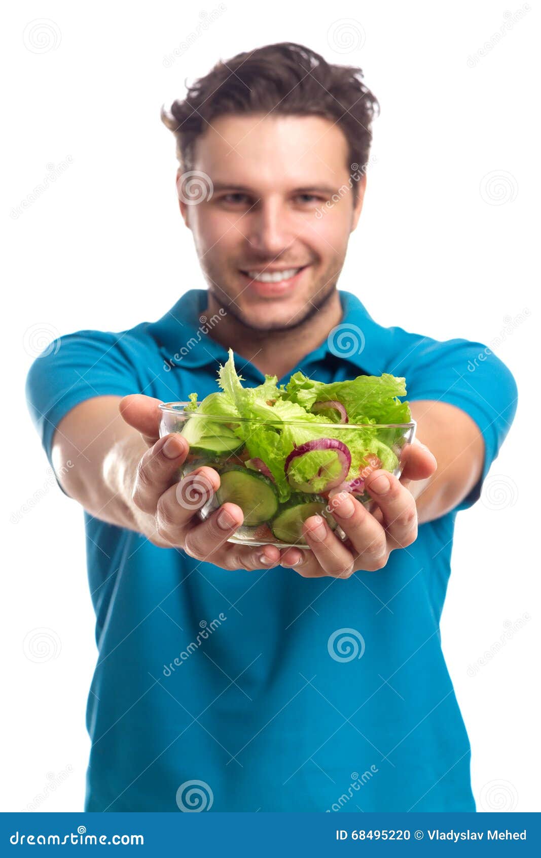Man with Salad stock photo. Image of healthy, blue, color - 68495220