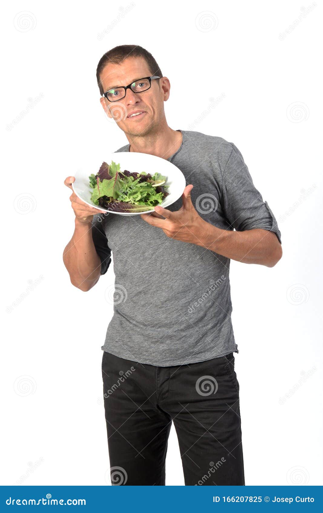 Man with Salad on White Background Stock Image - Image of life, casual ...