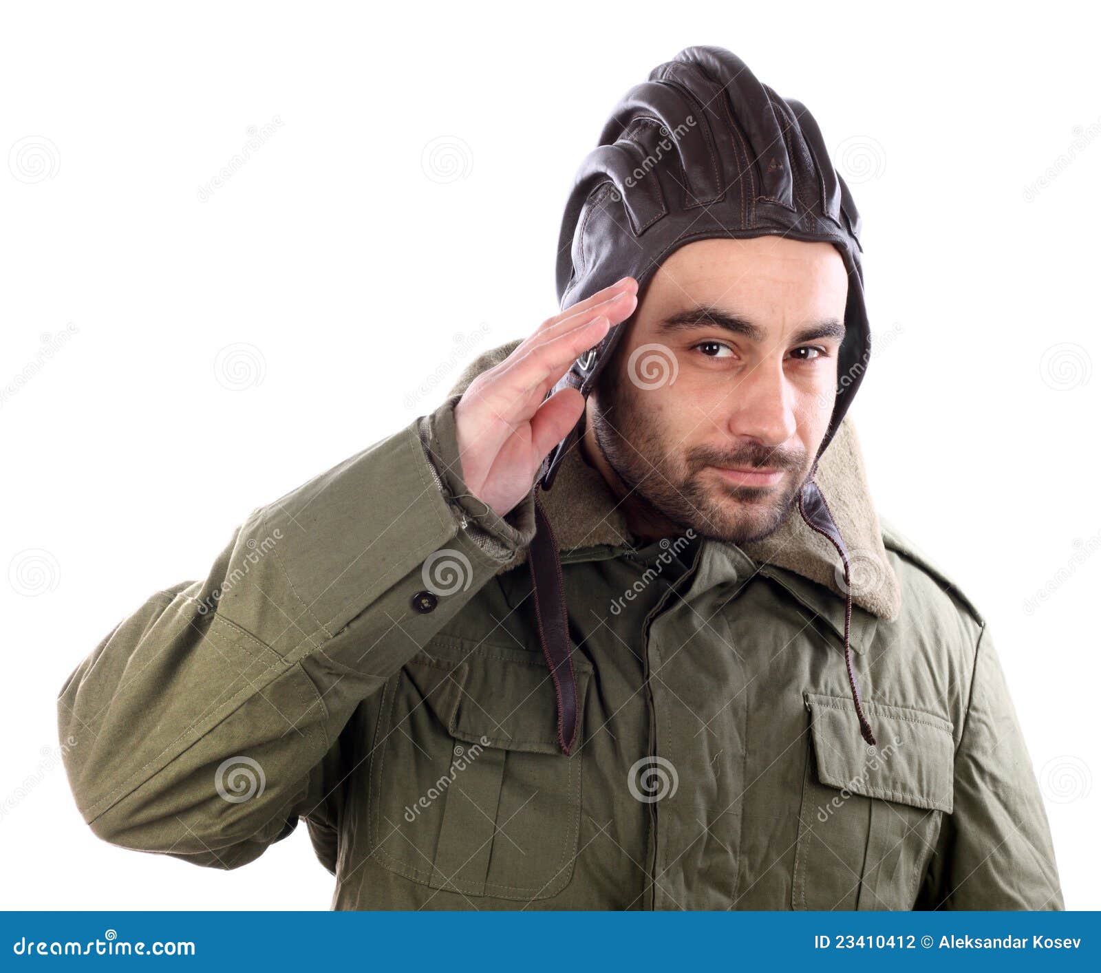 Man saluting stock photo. Image of driver, helmet, leather - 23410412