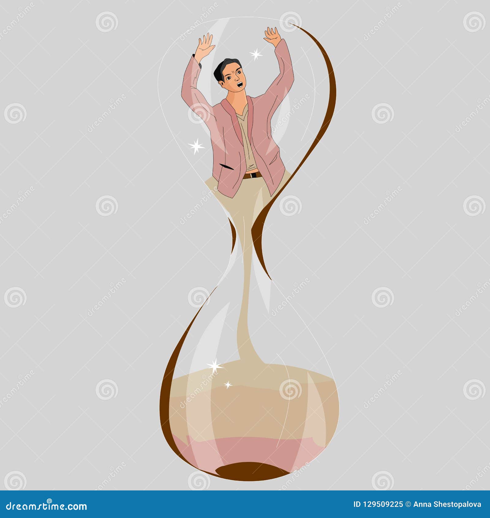 The man in the sand clock stock vector. Illustration of pink - 129509225