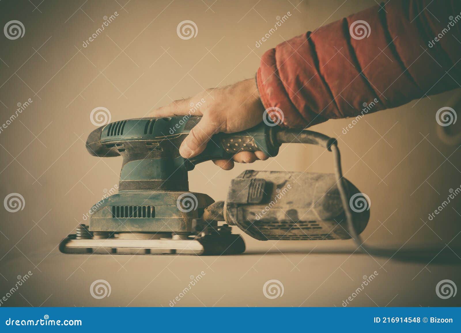 Sanding Wood Plank Using Electric Sand Machine Stock Photo - Image of ...