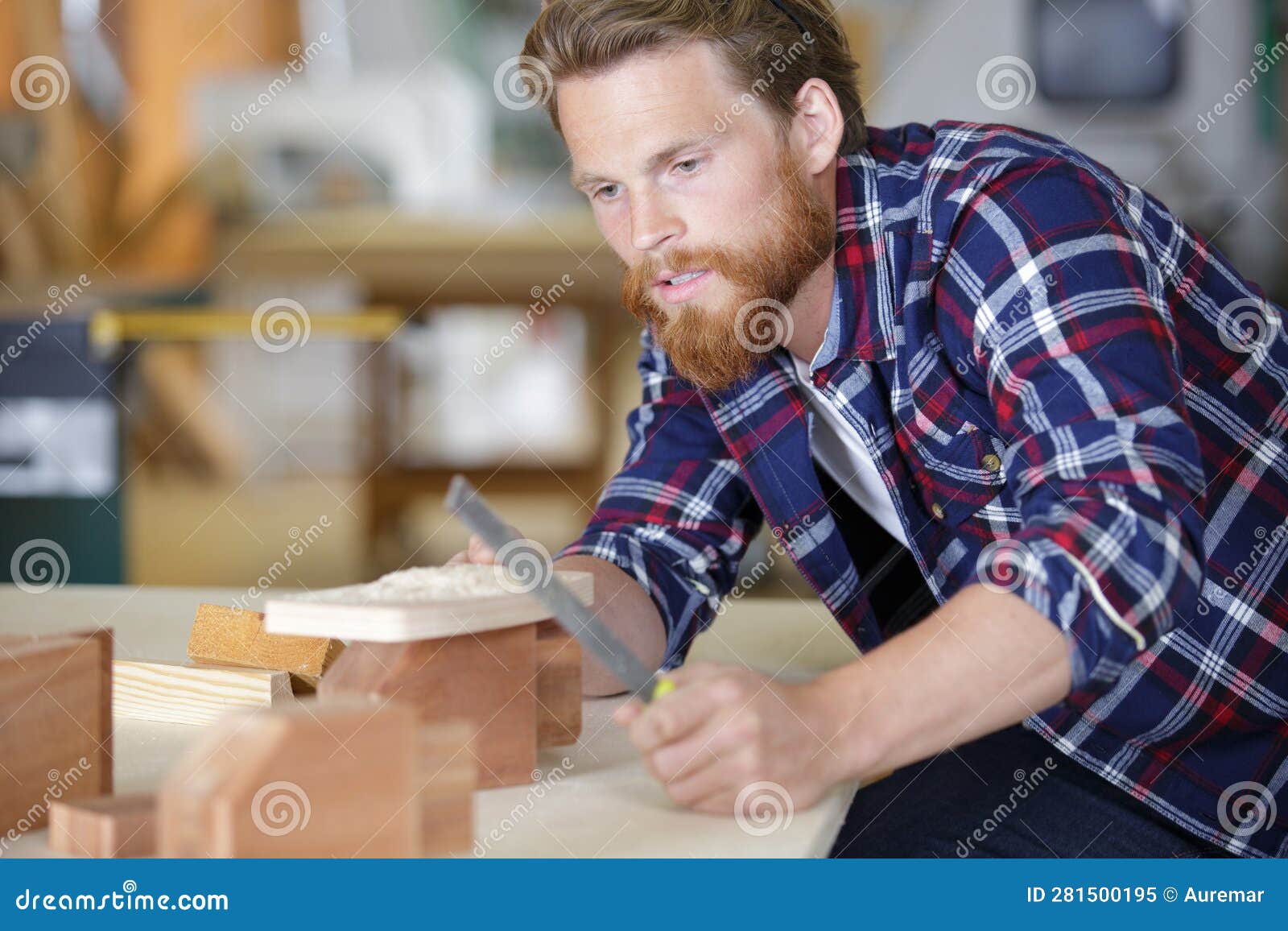 Man Sanding Wood with Sander in Workshop Stock Image - Image of ...