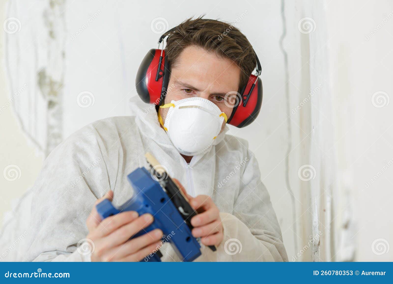 Man Sanding Wood with Sander in Workshop Stock Image - Image of ...