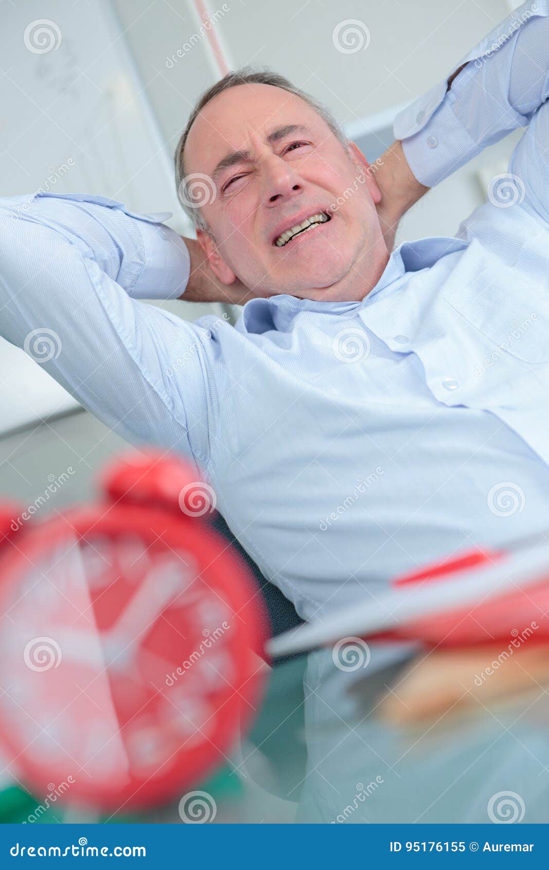 Man Sat at Desk Stretching Aching Back Stock Image - Image of body ...