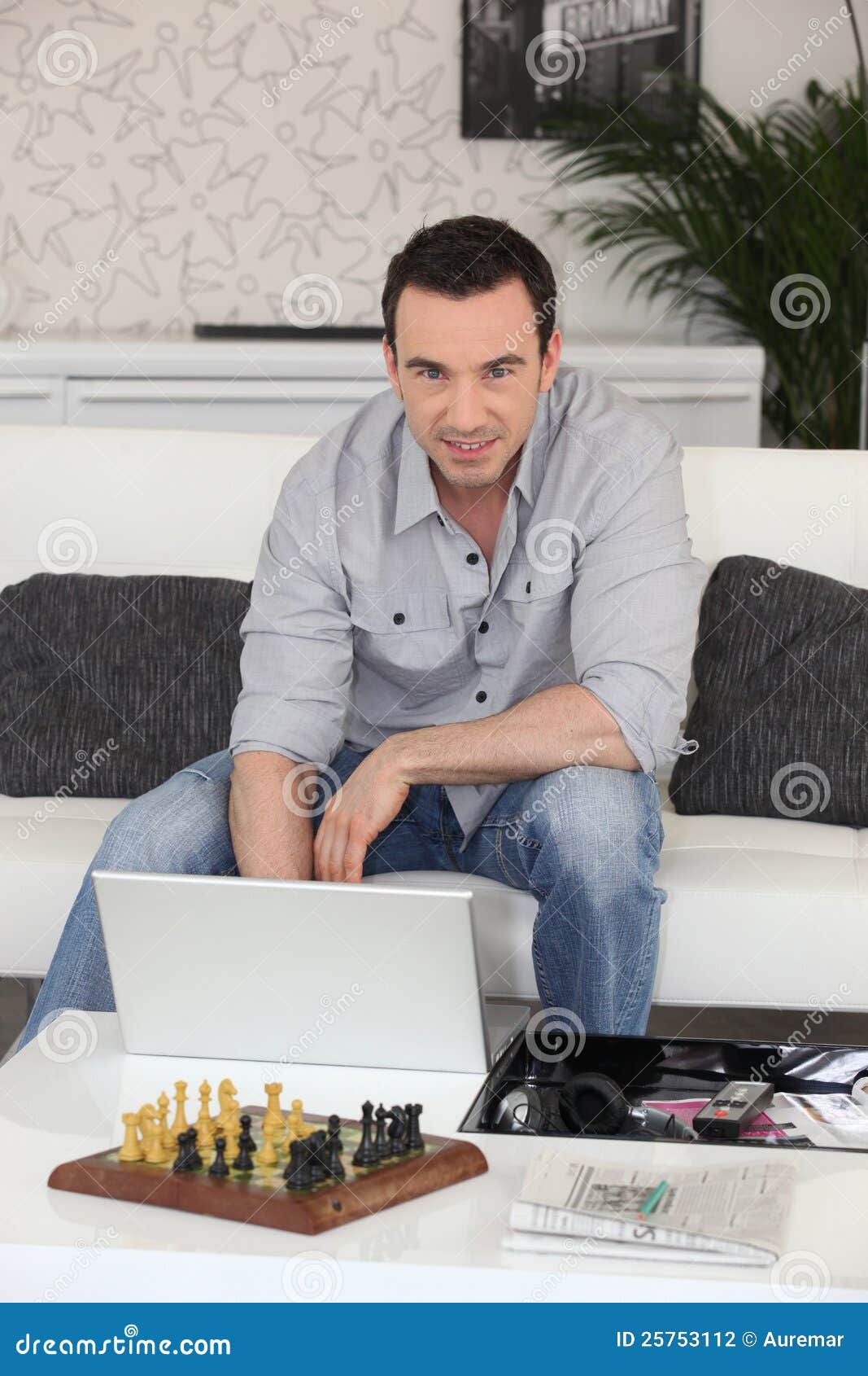 Man sat with laptop stock photo. Image of office, blackboard - 25753112