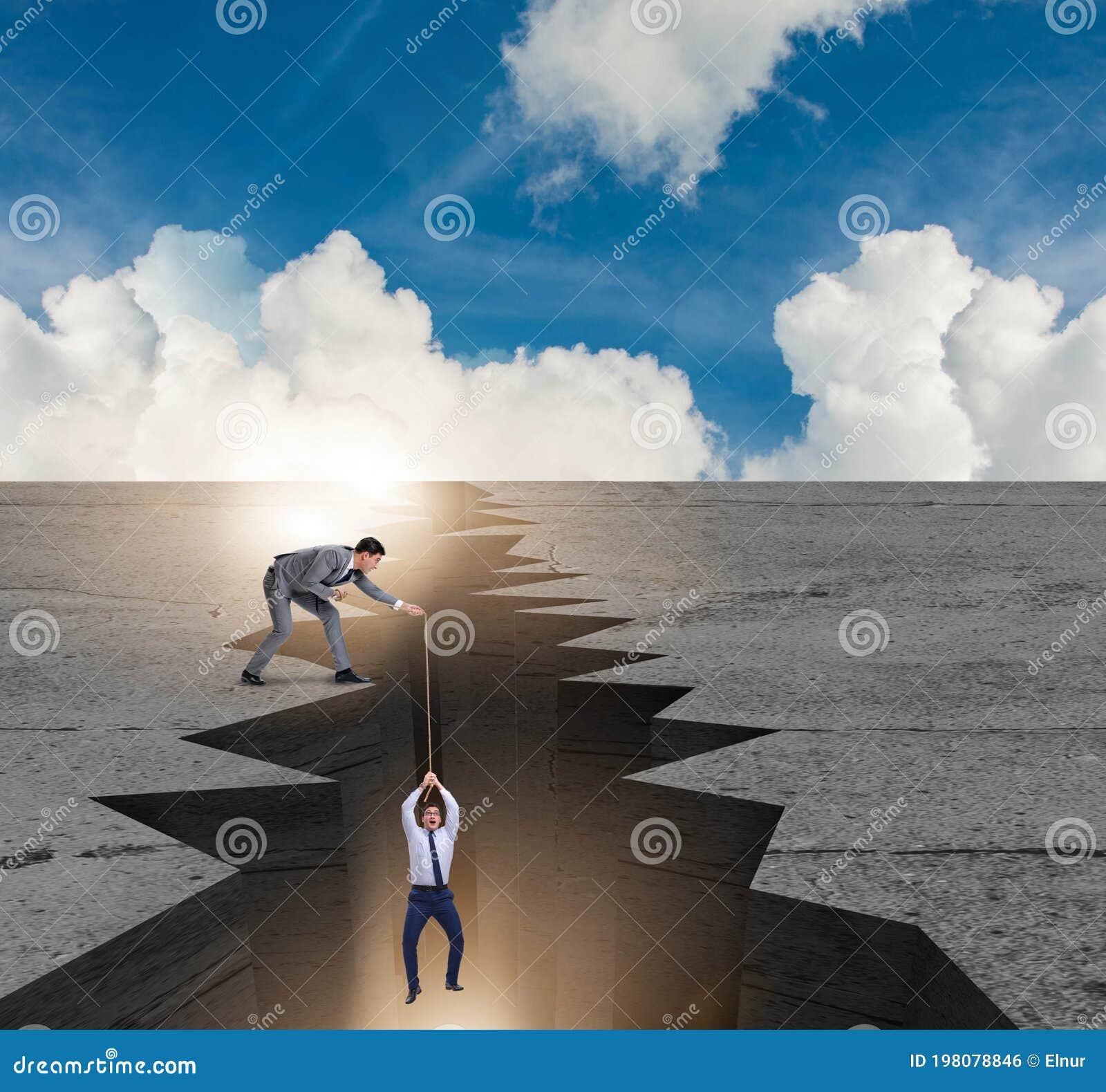 Man Saving Colleague Pulling Rope Stock Photo - Image of crisis ...