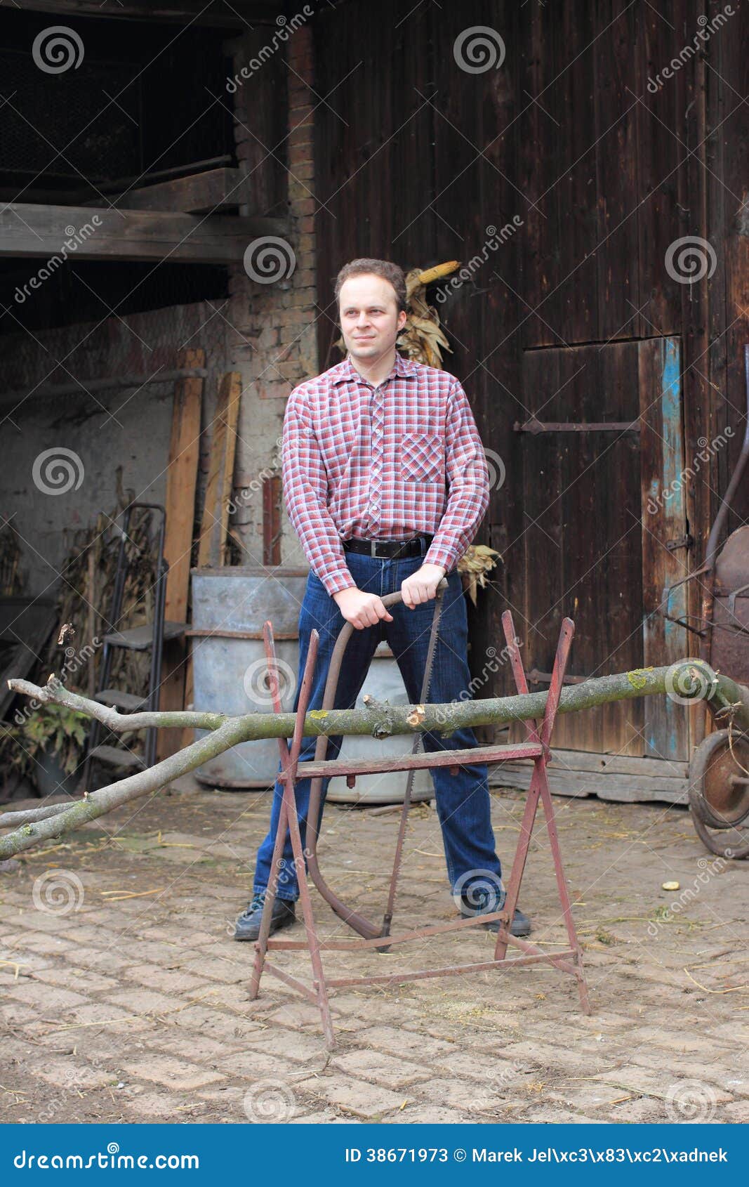 Man with saw stock image. Image of worker, adult, standing - 38671973