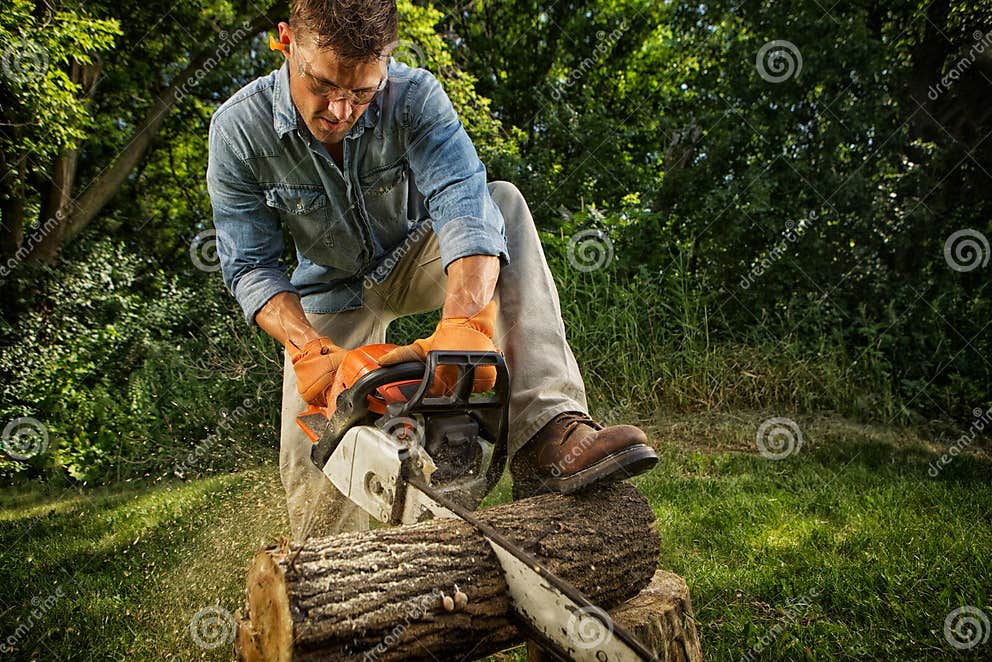 Man sawing a log stock image. Image of cutter, construction - 33530639