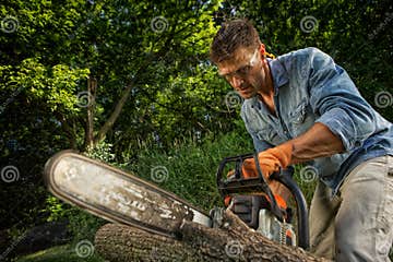 Man sawing a log stock photo. Image of construction, forest - 33530662