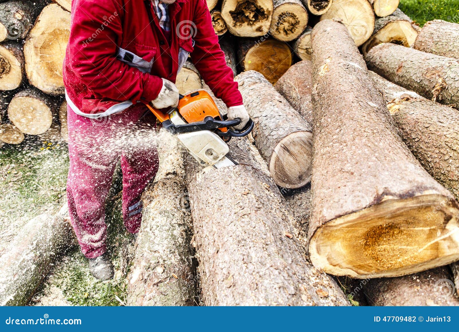 Man Sawing a Log in His Back Yard Stock Photo - Image of equipment ...