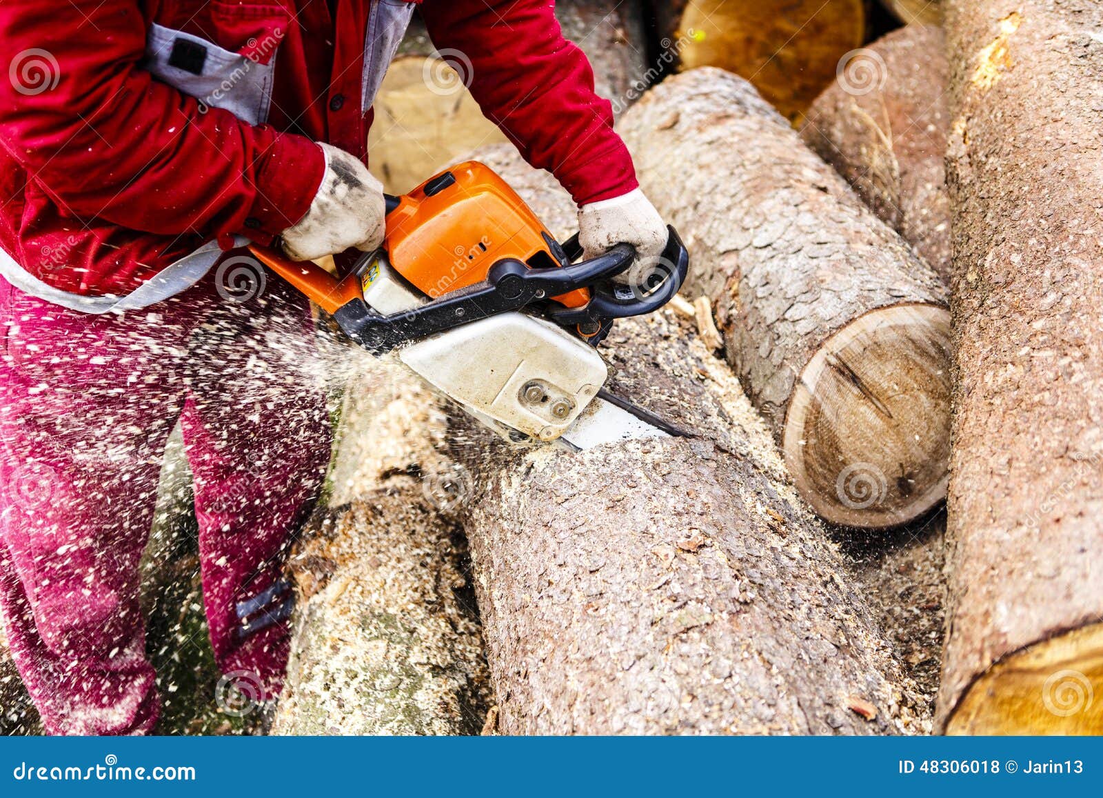 Man Sawing a Log in His Back Yard Stock Photo - Image of male, metal ...