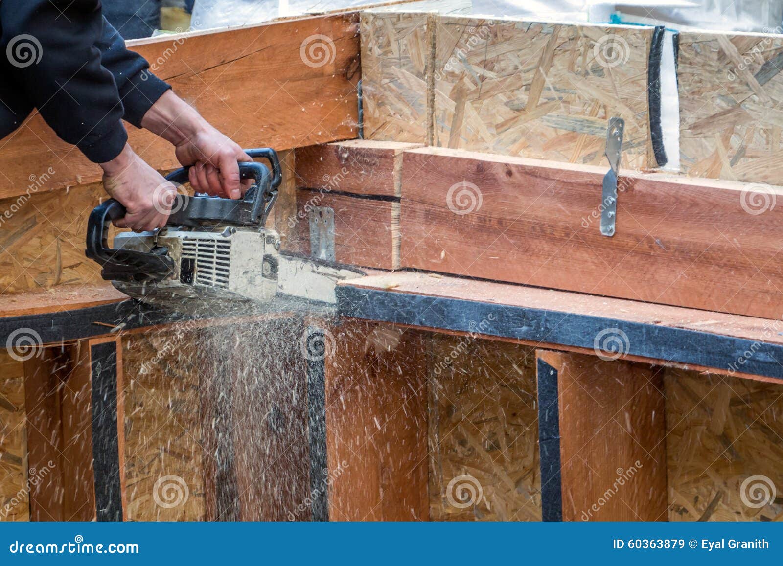 Man Sawing Wood with Chain Saw Stock Image - Image of industry, joiner ...