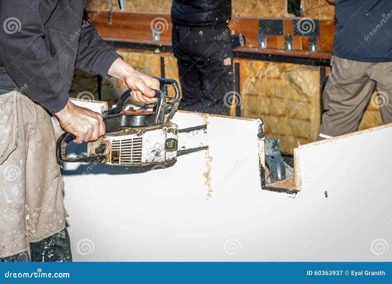 Man Sawing Wood with Chain Saw Stock Image - Image of danger, furniture ...
