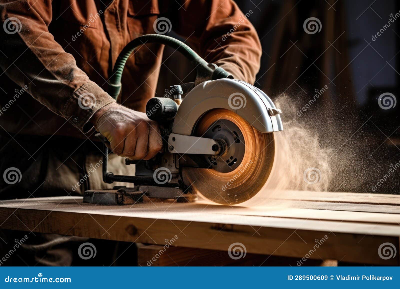 Man saws with a disk saw stock image. Image of electric - 289500609
