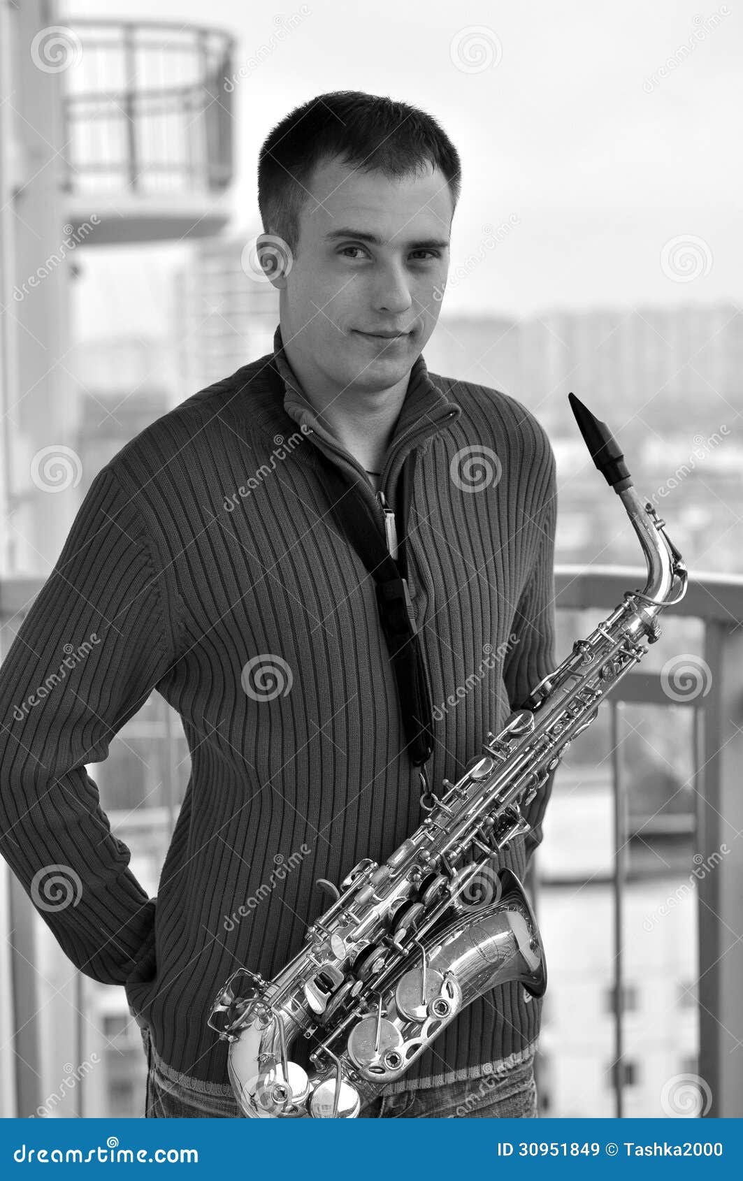 Man with saxophone stock image. Image of blackandwhite - 30951849