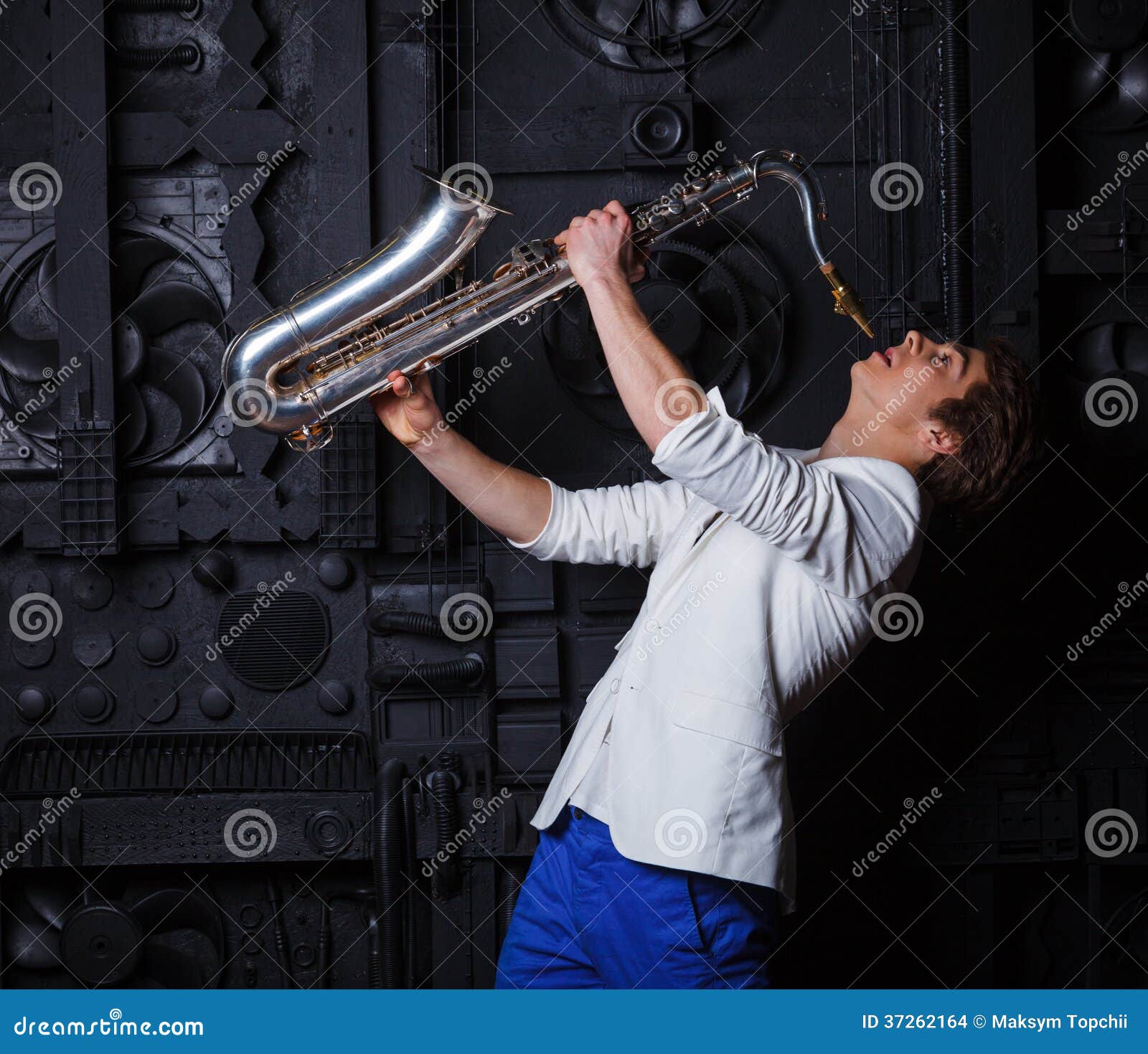 Man with saxophone stock photo. Image of pose, clothing - 37262164