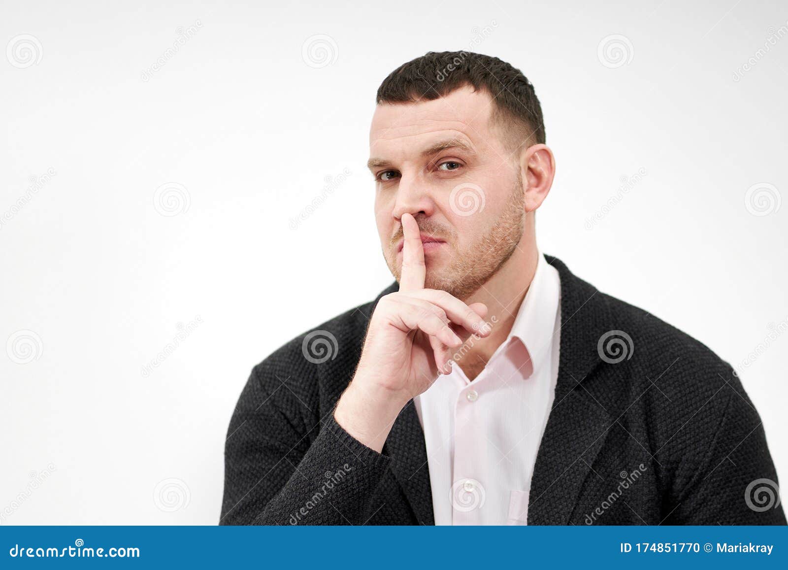 Man Saying Hush and Be Quiet with Finger on Lips Gesture Looking at ...