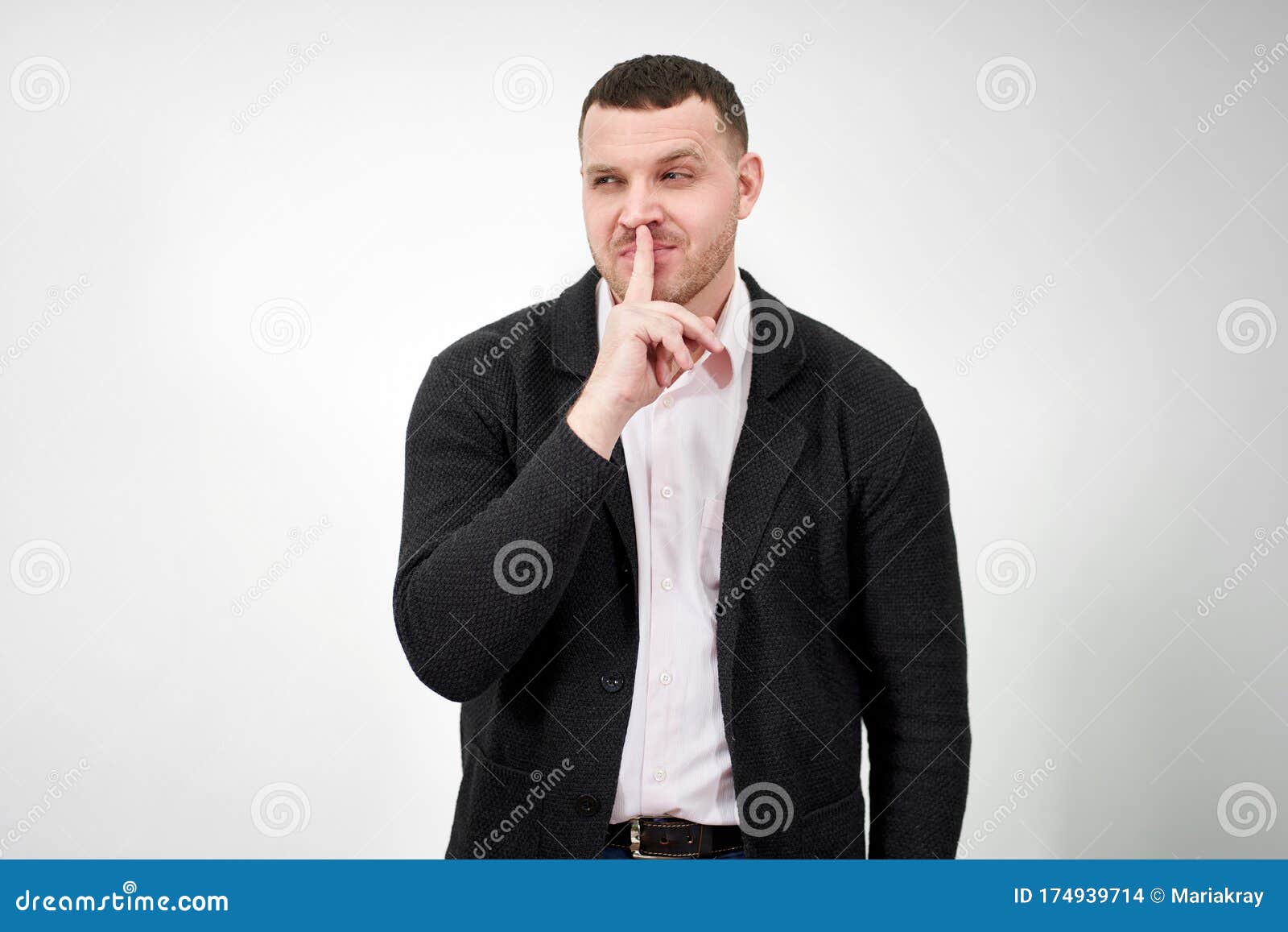 Man Saying Hush and Be Quiet with Finger on Lips Gesture Looking at ...