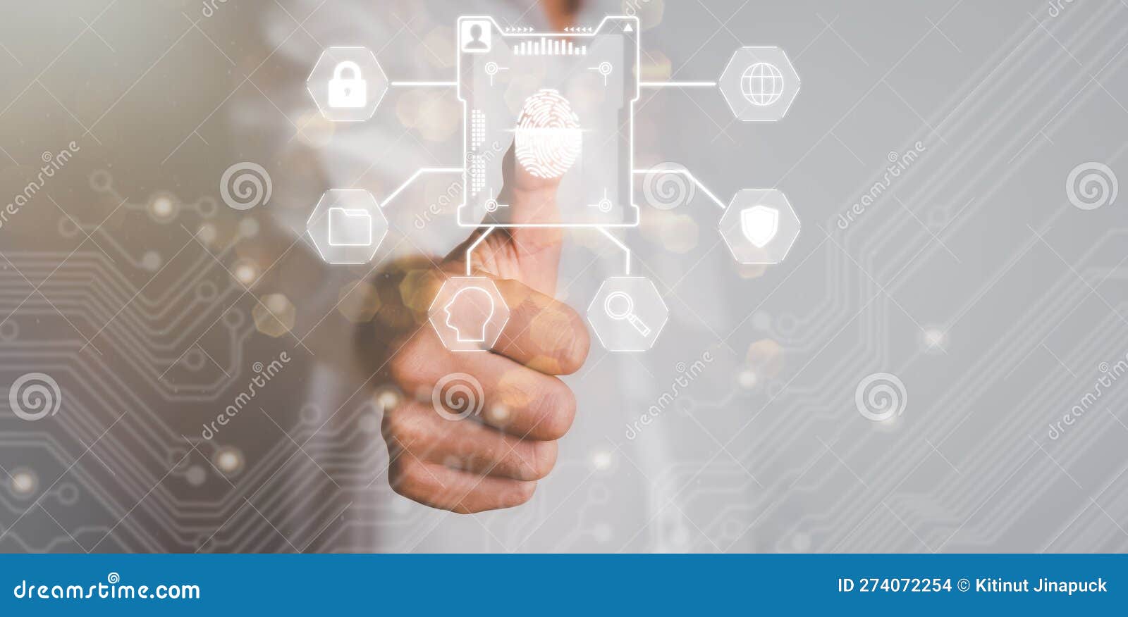 The Man Scan Finger Print To Prevent Hacker Attack System Stock Photo ...