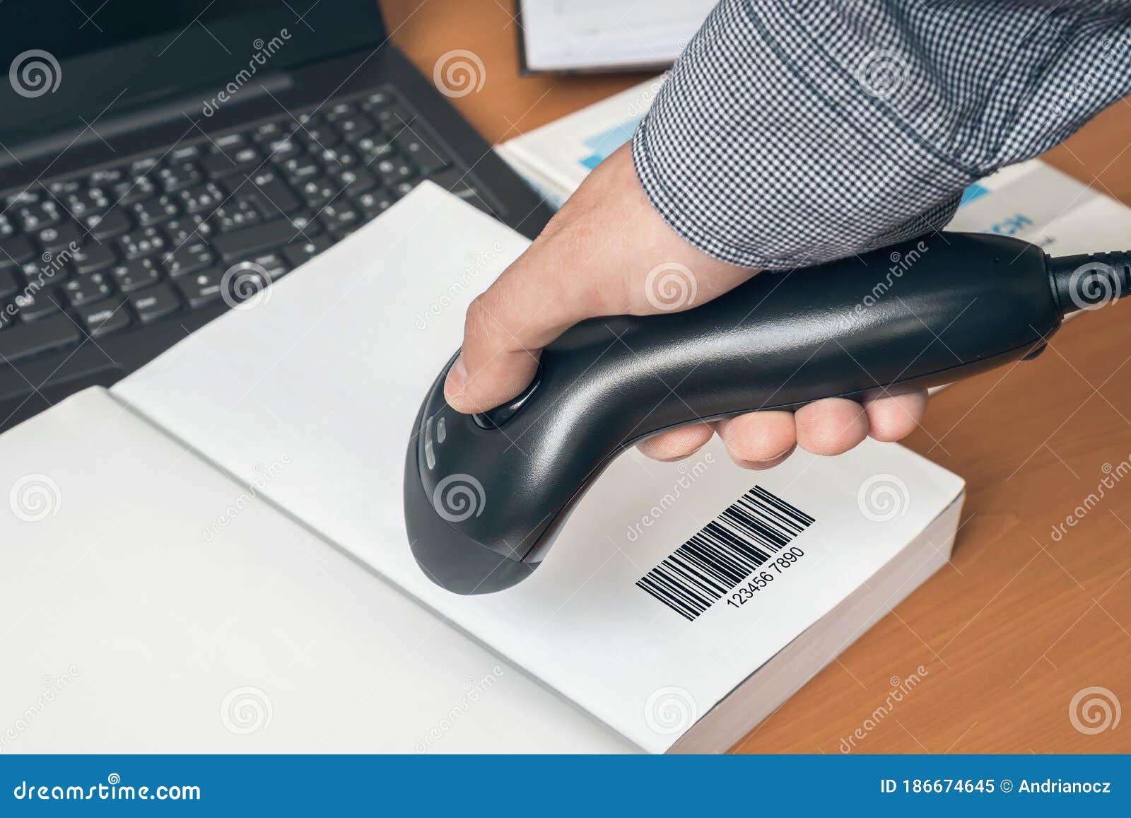 Man with Scanner Scans Barcode Stock Image - Image of light, digital ...