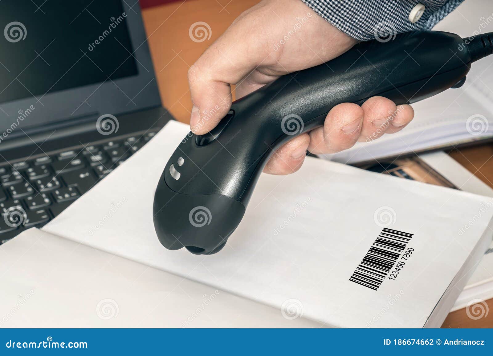 Man with Scanner Scans Barcode Stock Photo - Image of books, scans ...