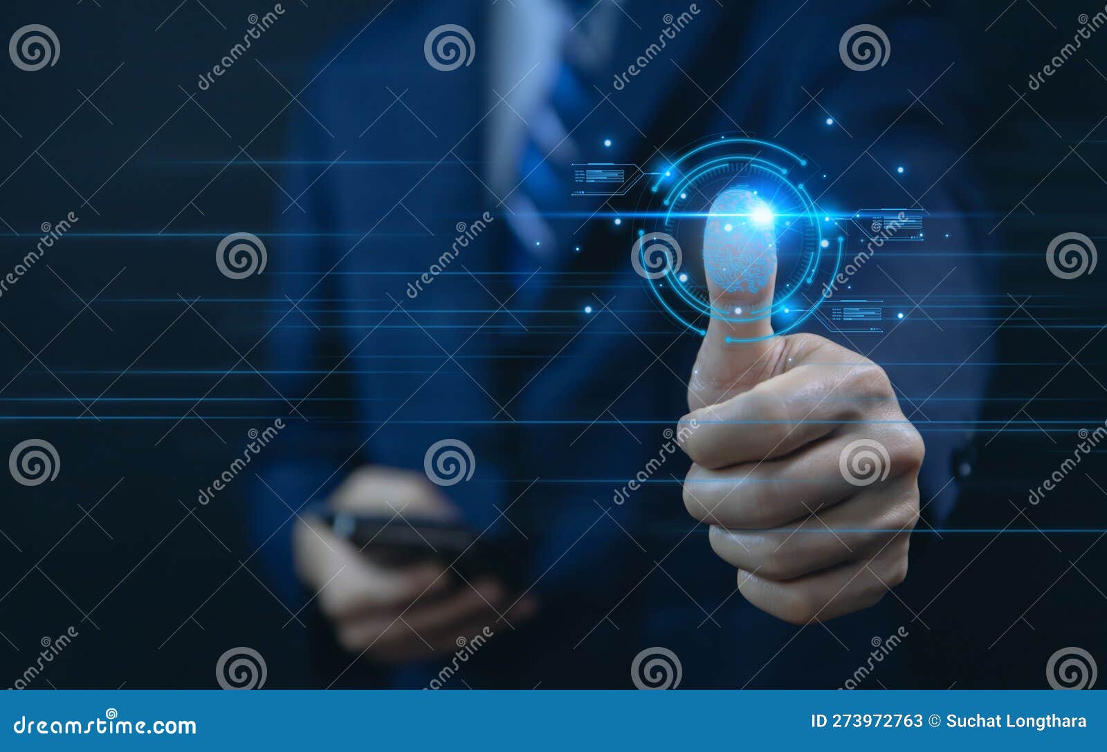 Man Scanning Fingerprint on Virtual Screen Cyber Security Concept ...
