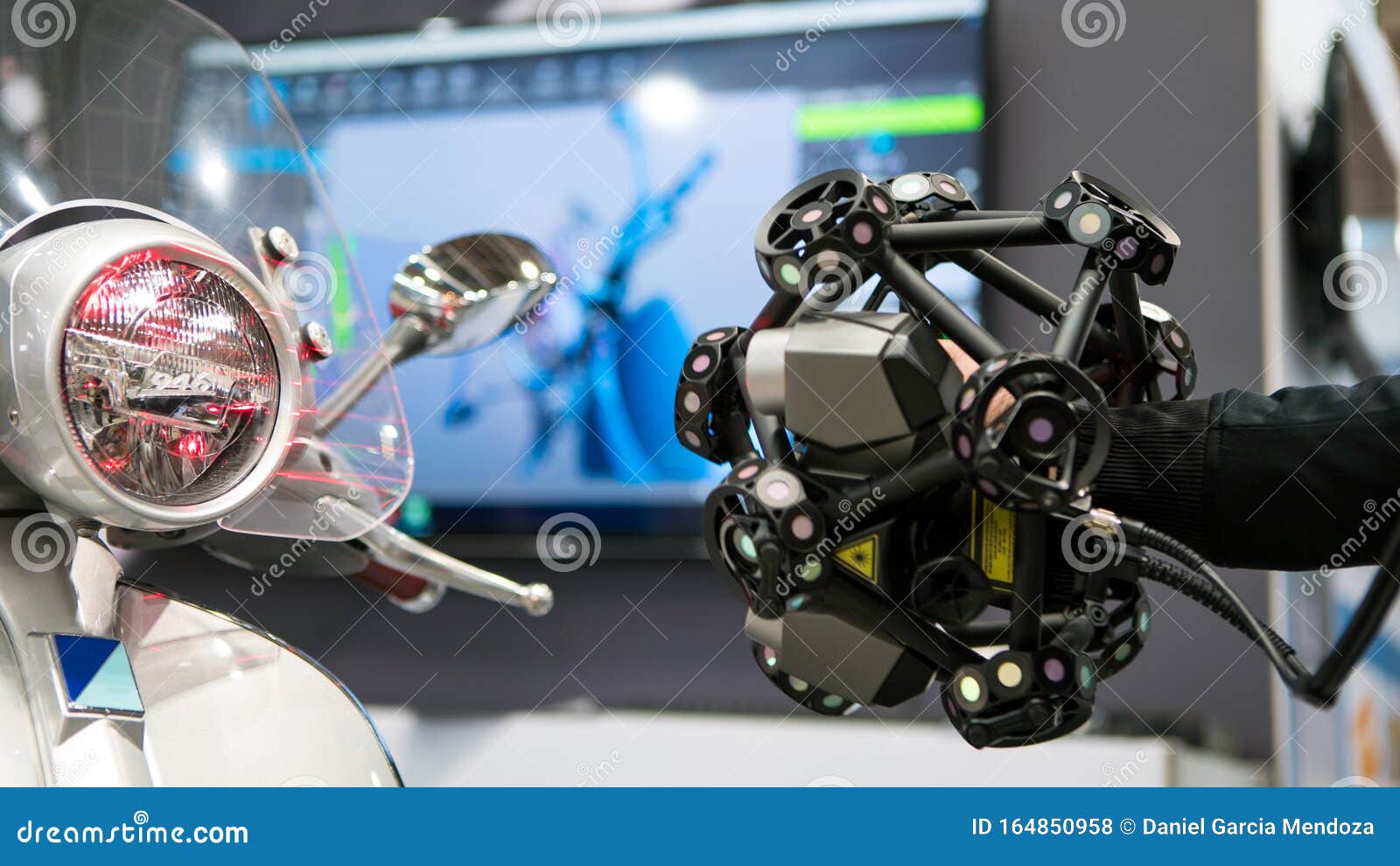 Man Scanning a Motorcycle Using a Measuring Machine 3D Scan High ...