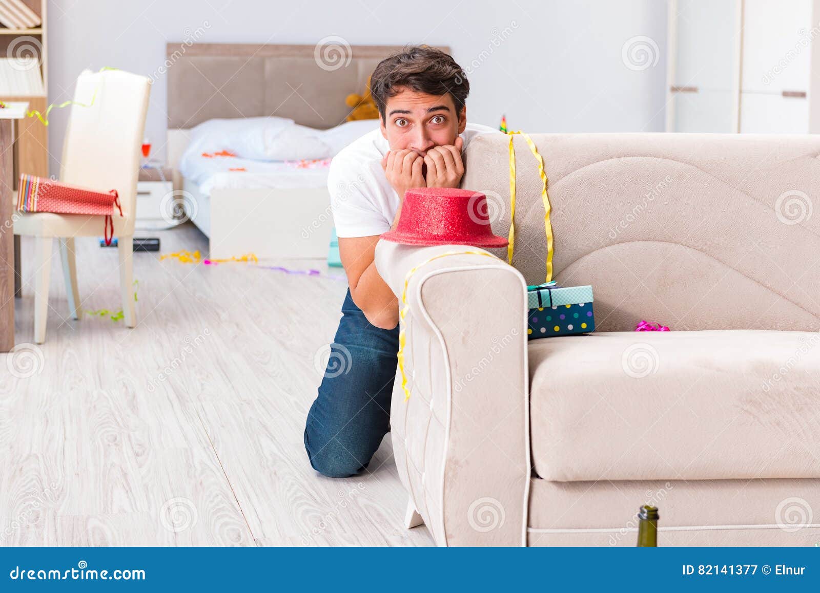 The Man Scared after the Christmas Party Stock Image - Image of office ...