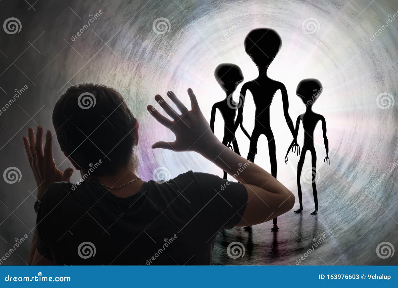 Man is Scared of Silhouettes of Aliens in Tunnel. Abduction and ...