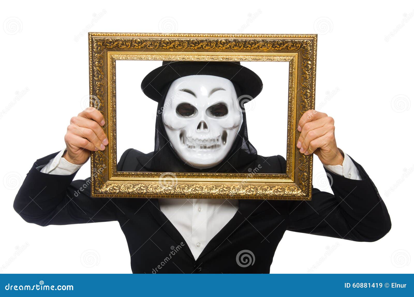 The Man with Scary Mask Isolated on White Stock Image - Image of ...