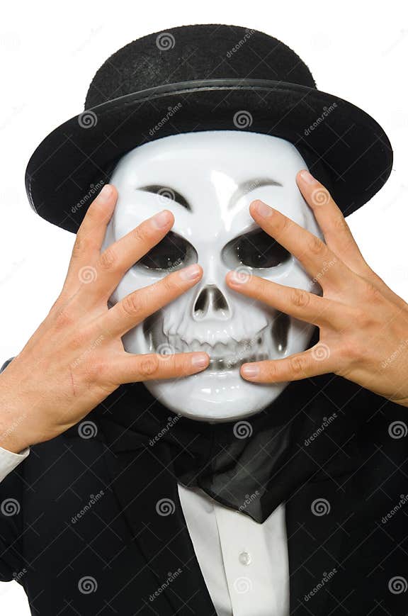 The Man with Scary Mask Isolated on White Stock Image - Image of ...