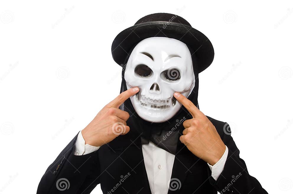 The Man with Scary Mask Isolated on White Stock Photo - Image of horror ...