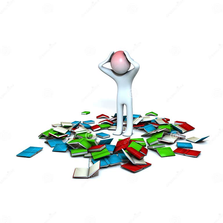 Man with scattered books stock illustration. Illustration of blue ...