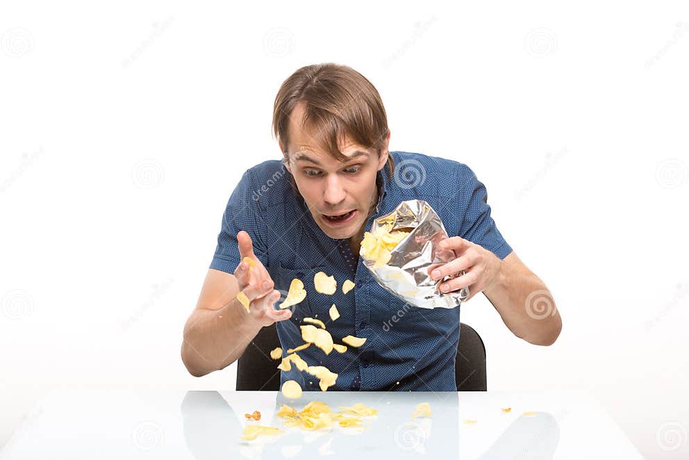 Man Scattered Potato Chips on the Table Stock Image - Image of harm ...