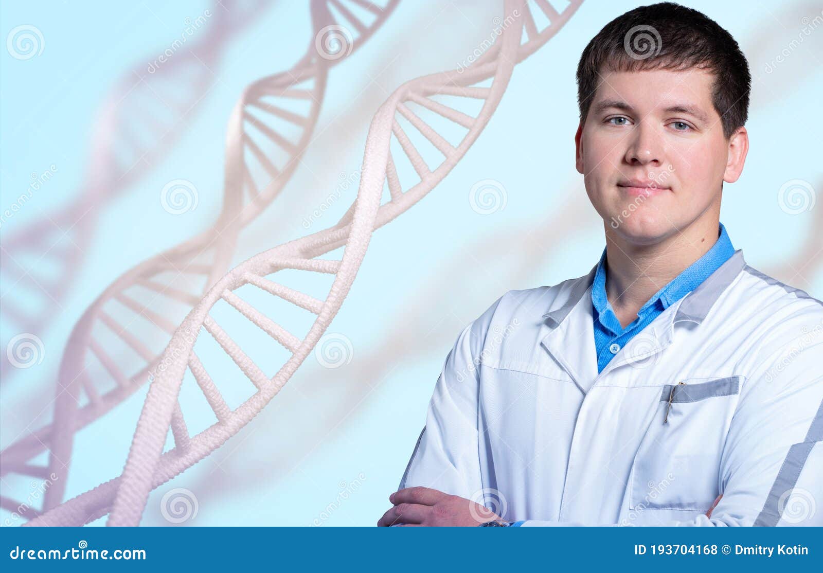Man Science Tologist in Laboratory among DNA Chains. Stock Photo ...