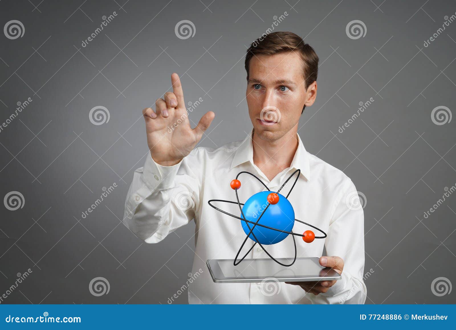 Man Scientist with Atom Model, Research Concept Stock Photo - Image of ...