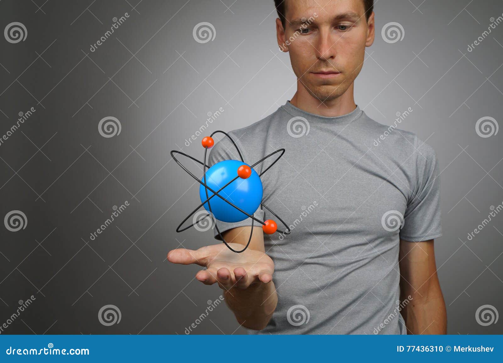 Man Scientist with Atom Model, Research Concept Stock Photo - Image of ...