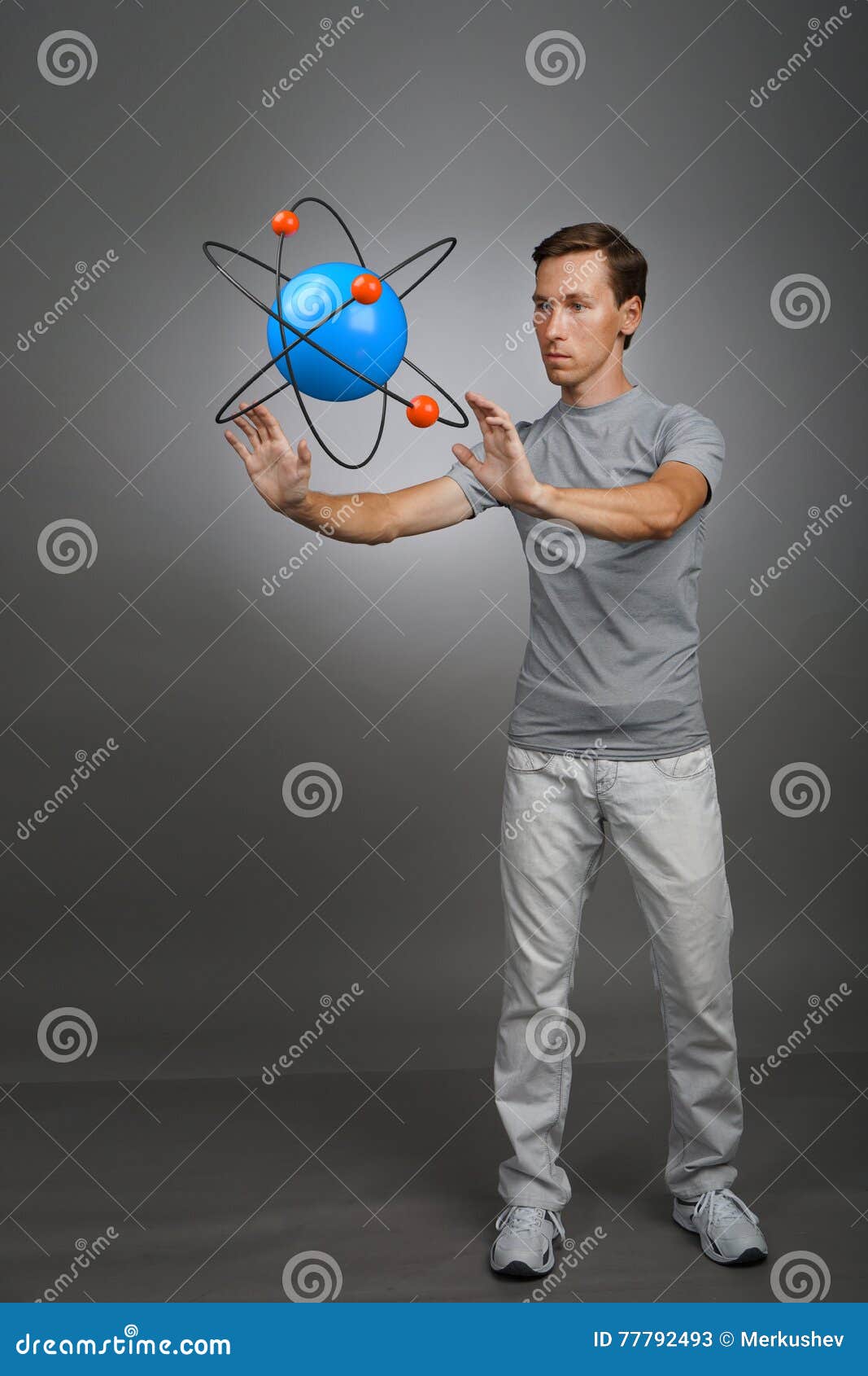 Man Scientist with Atom Model, Research Concept Stock Image - Image of ...