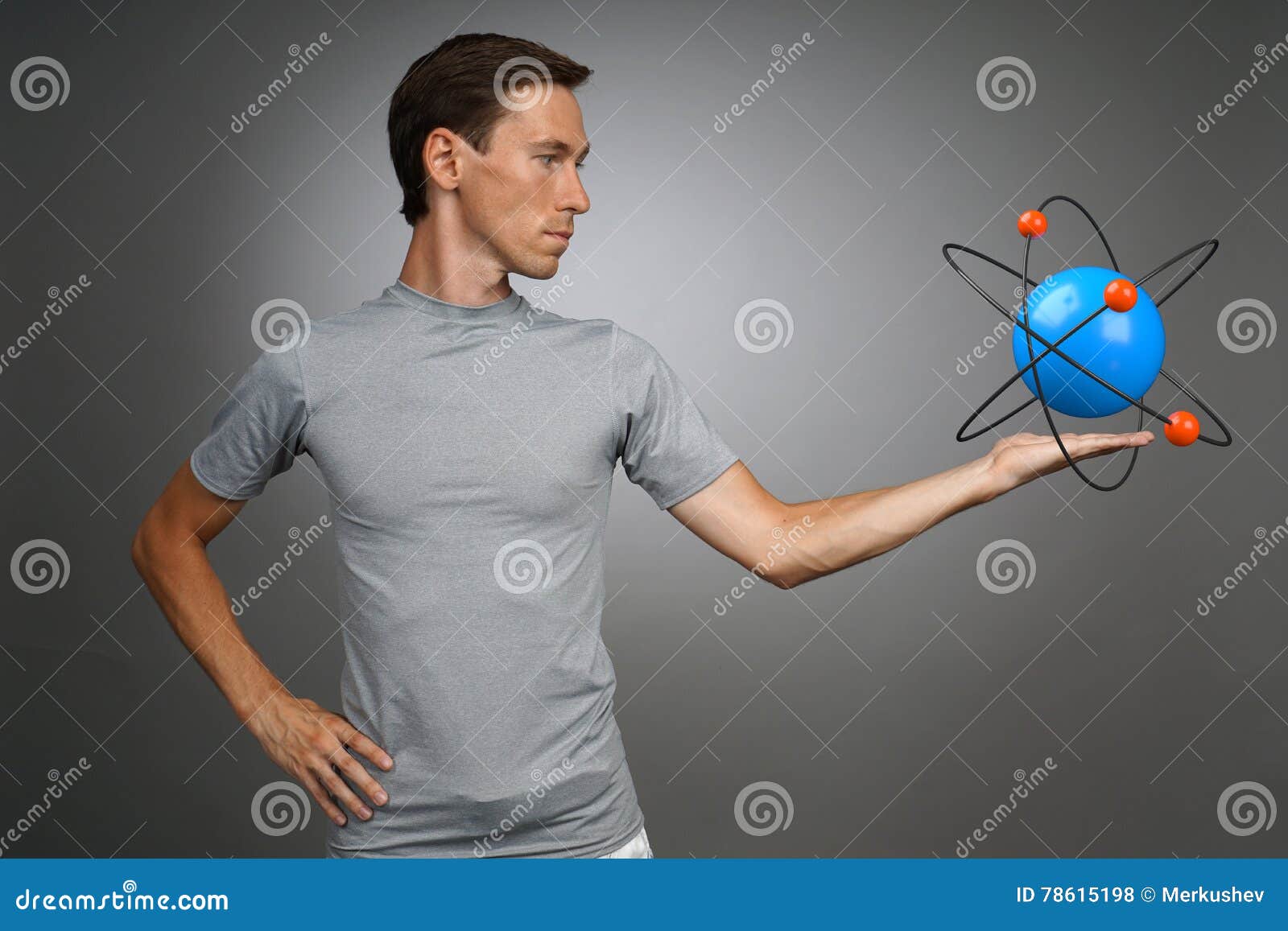 Man Scientist with Atom Model, Research Concept Stock Photo - Image of ...