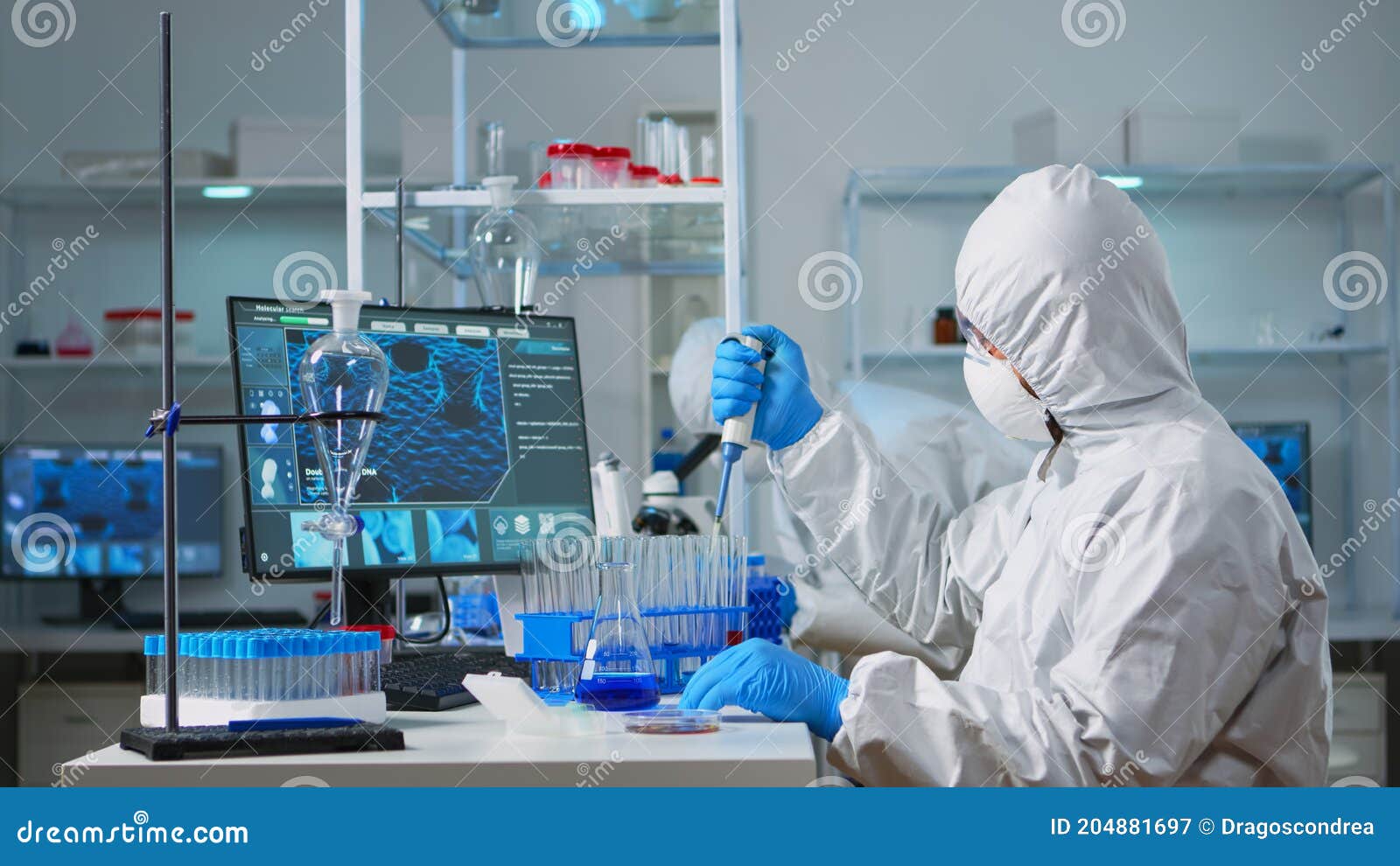 Man Scientist in Coverall Using Micropipette Stock Image - Image of ...