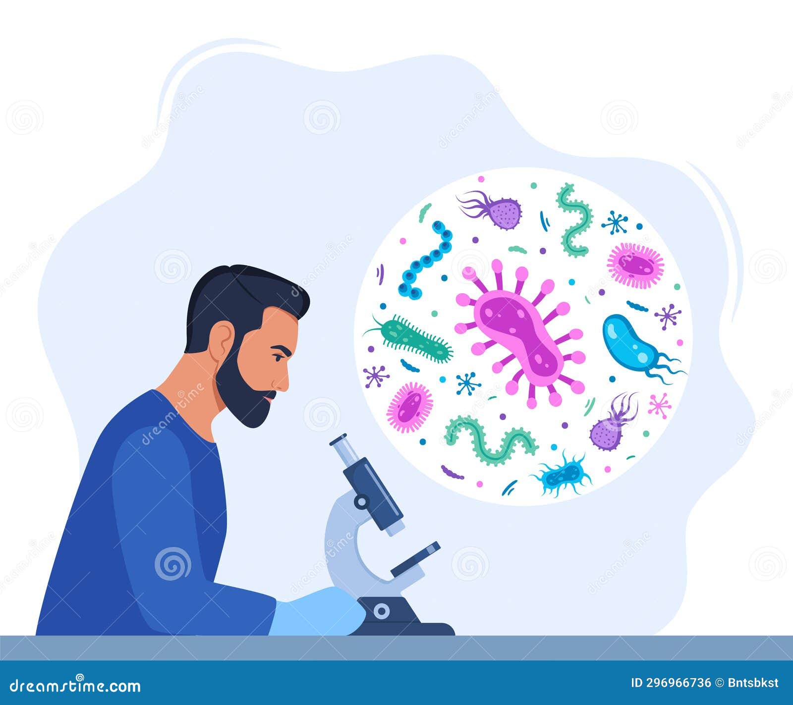 Man Scientist, Microbiology Researcher with Microscope. Microbiologist ...