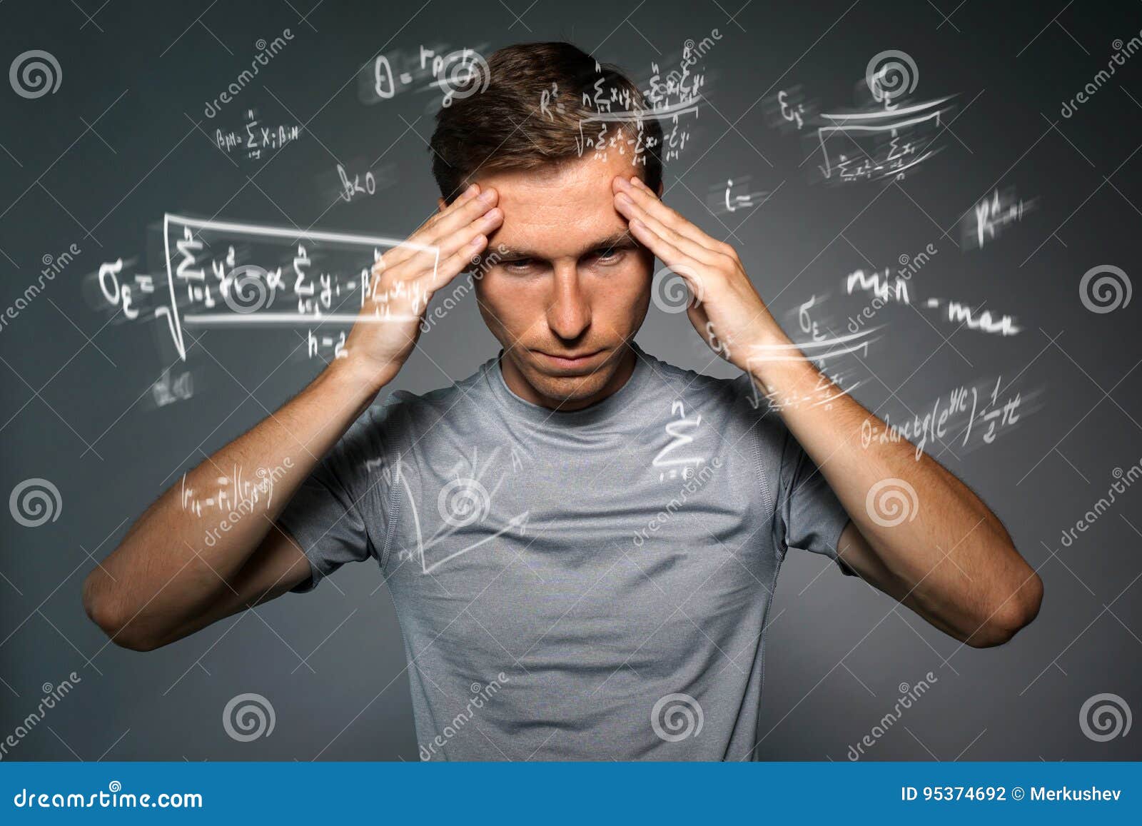 Man Scientist or Student Working with Various High School Maths and ...