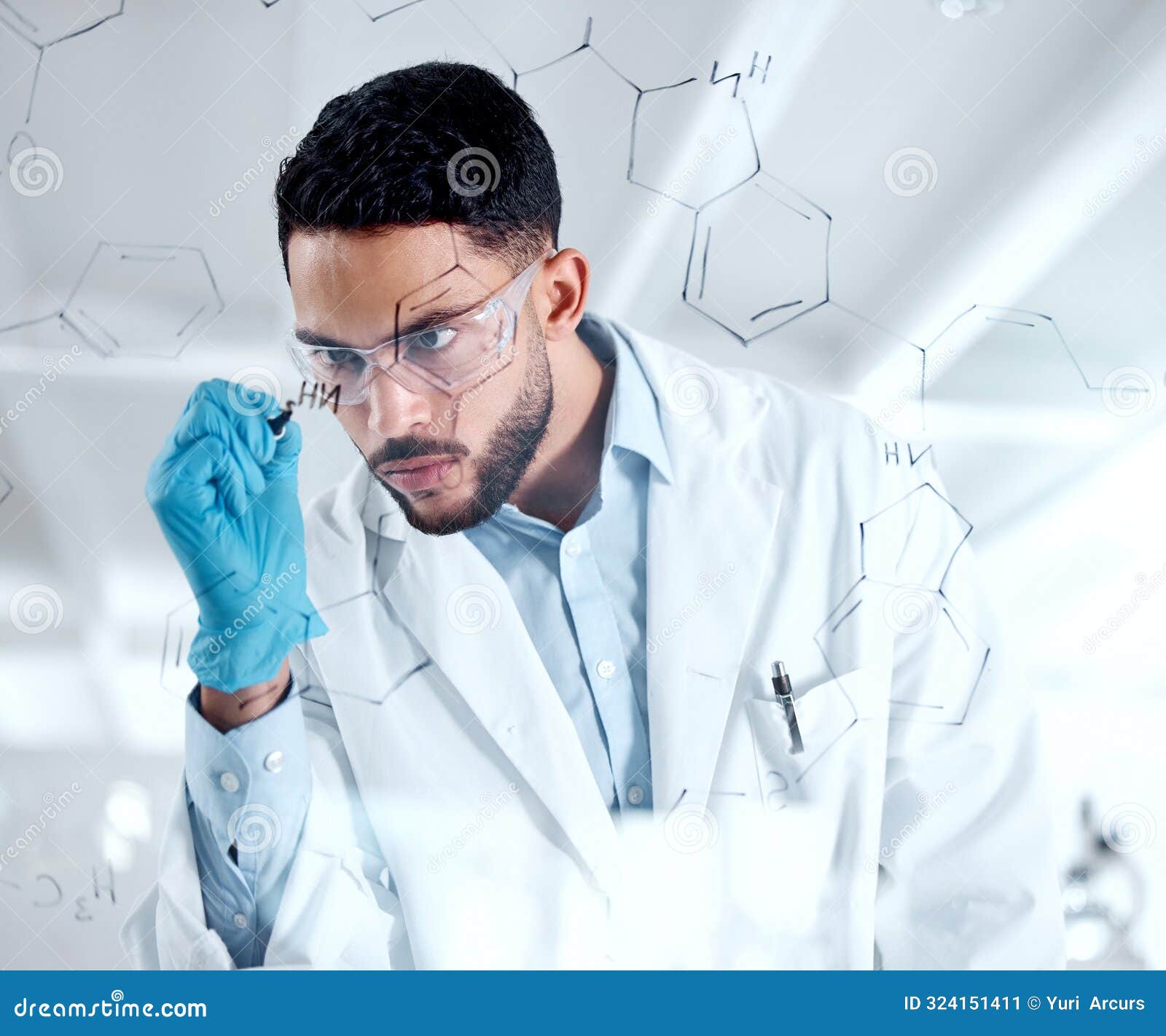 Man, Scientist and Writing Equation on Glass, Problem Solving and ...