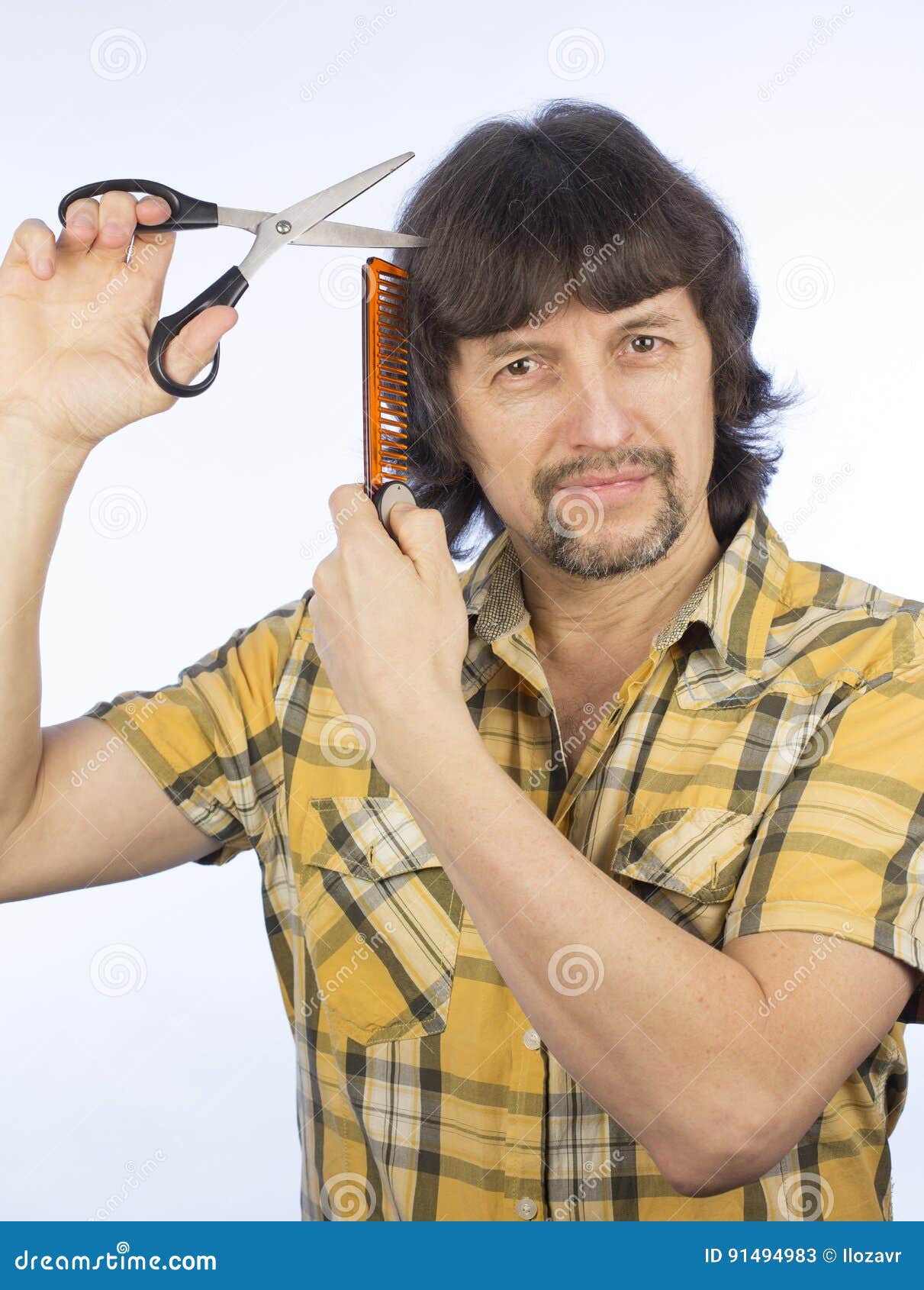 The Man with Scissors and Comb in His Hands Stock Image - Image of ...